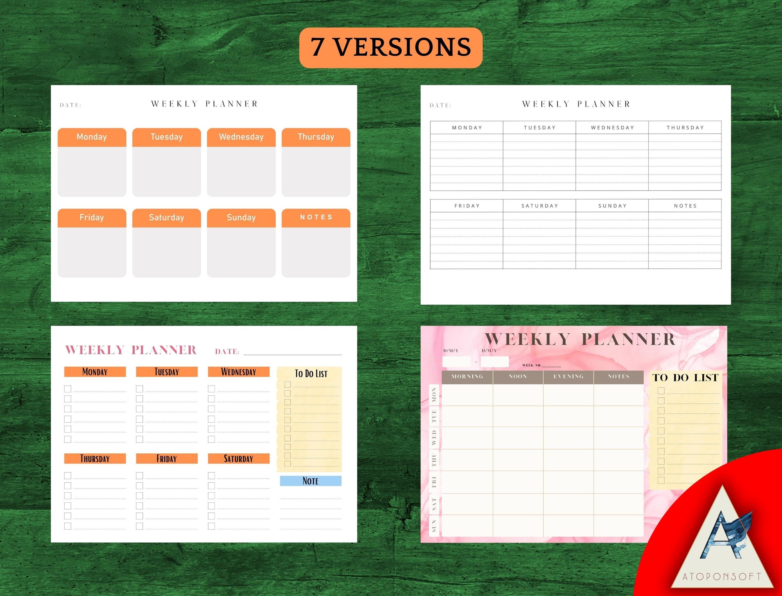 WEEKLY PLANNER 7 VERSIONS, Printable Planner, Pdf Planner, Digital ...