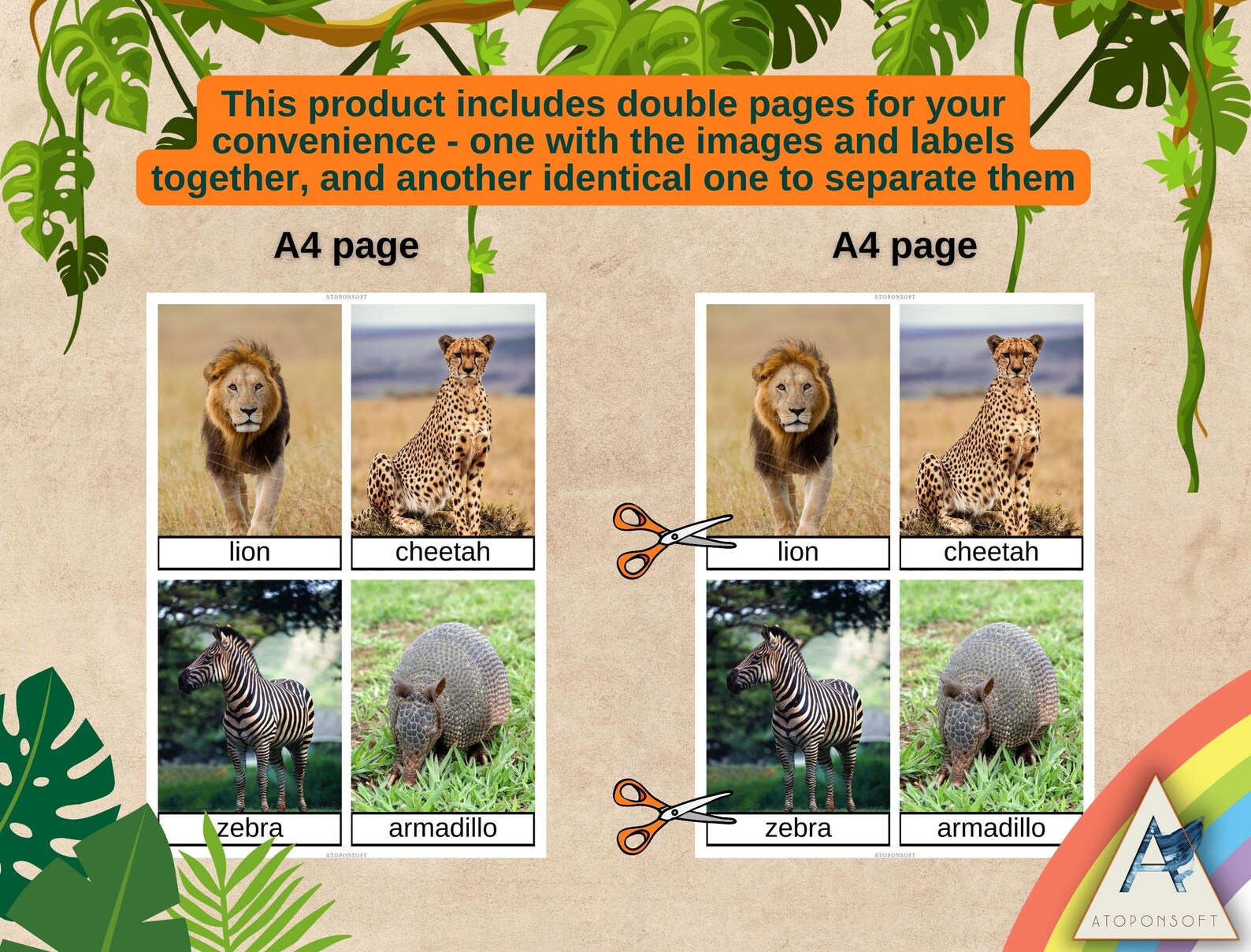60 WILD ANIMALS FLASHCARDS, Montessori, Flashcards, Educational ...