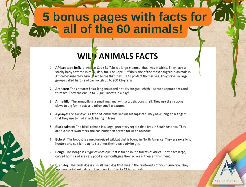 60 WILD ANIMALS FLASHCARDS, Montessori, Flashcards, Educational ...