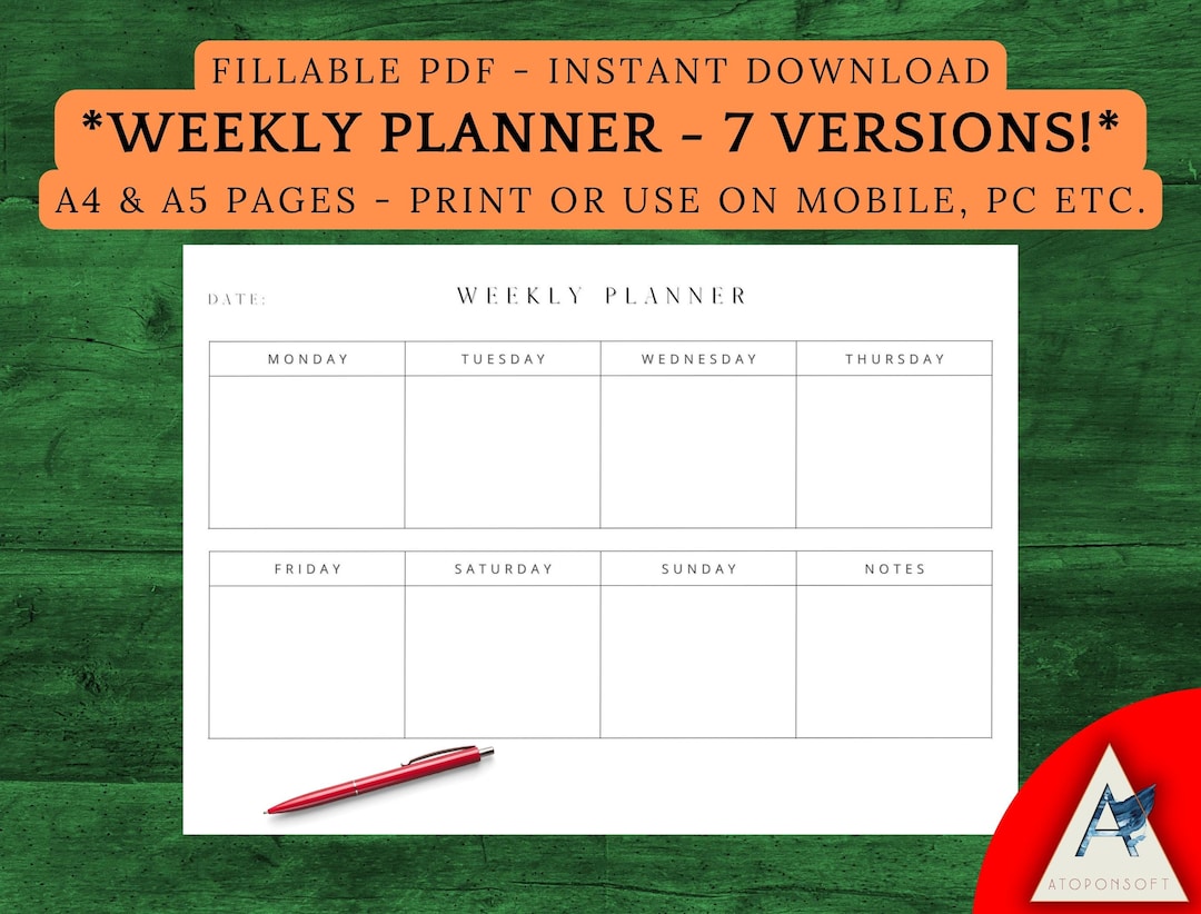 WEEKLY PLANNER 7 VERSIONS, Printable Planner, Pdf Planner, Digital ...