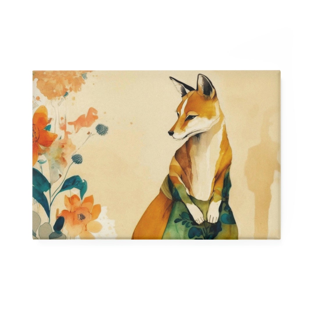 Fox Magnet Art Magnet Button Magnet Fox Art Flower Magnet Fridge Magnet ...
