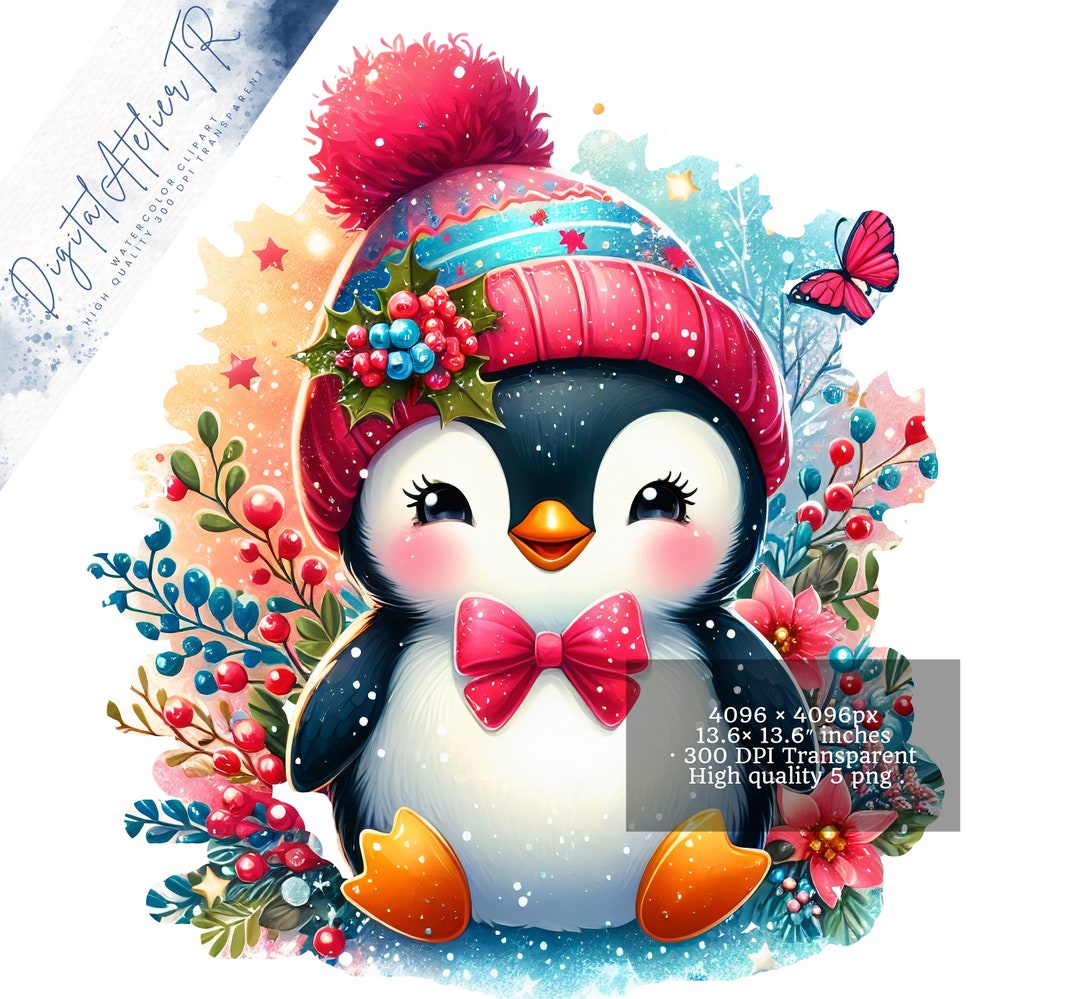 Set of 5 PNG Watercolor Splash Winter Cute Penguin Png Digital Images ...
