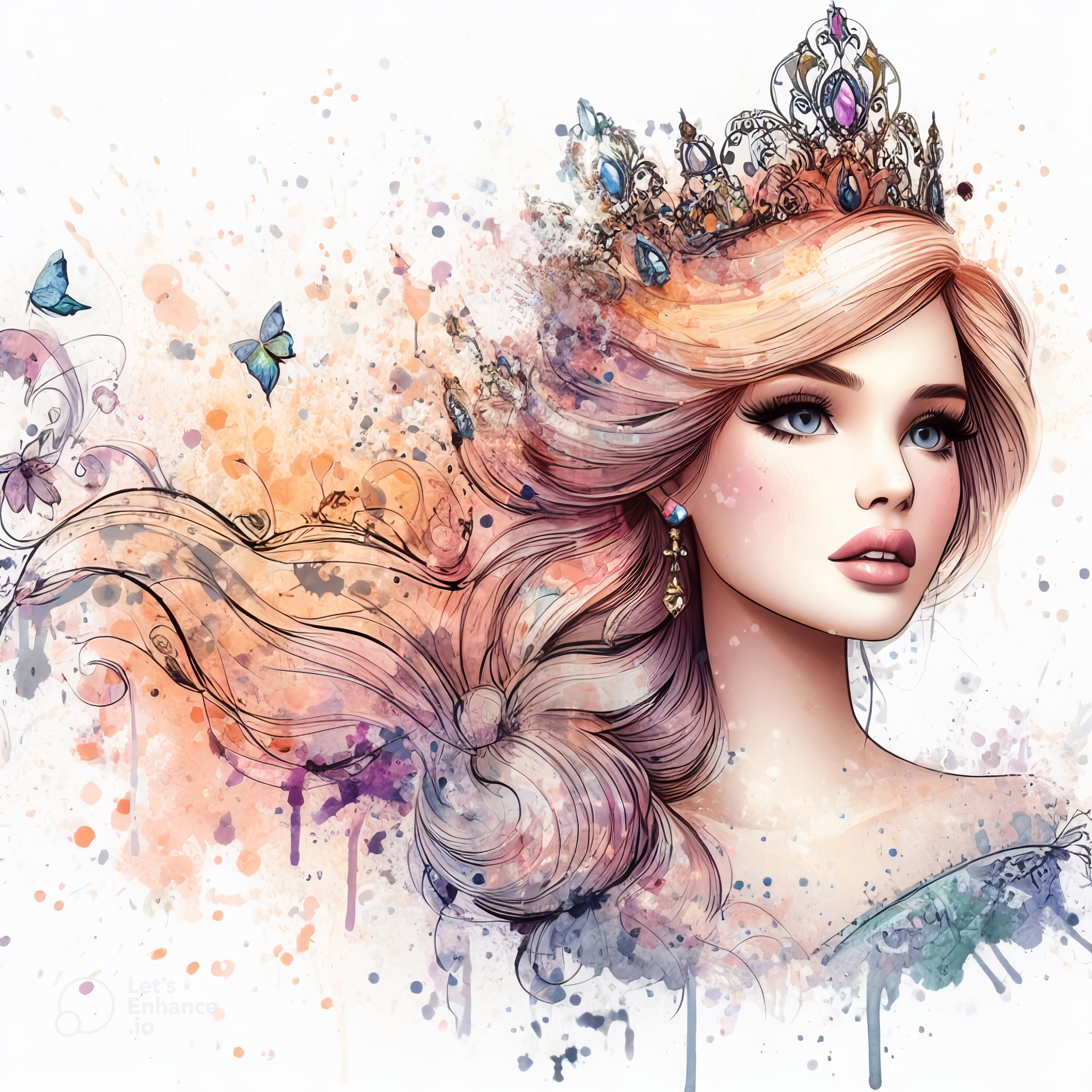 Princess Portrait Watercolor and Splash Clipart High Quality - Etsy