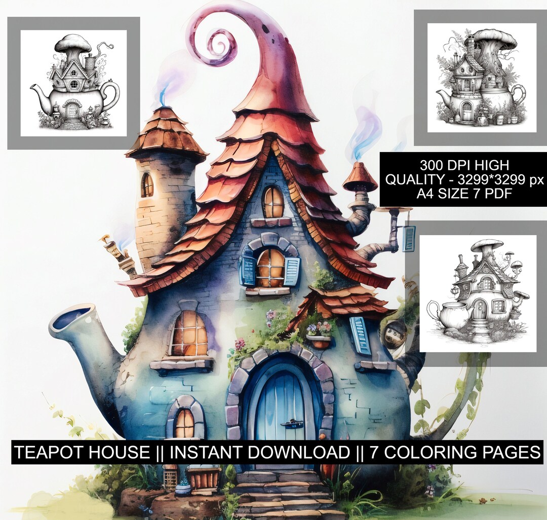 Coloring Pages Enchanted Fairy Teapot House ,printable 7 PDF. Printable ...