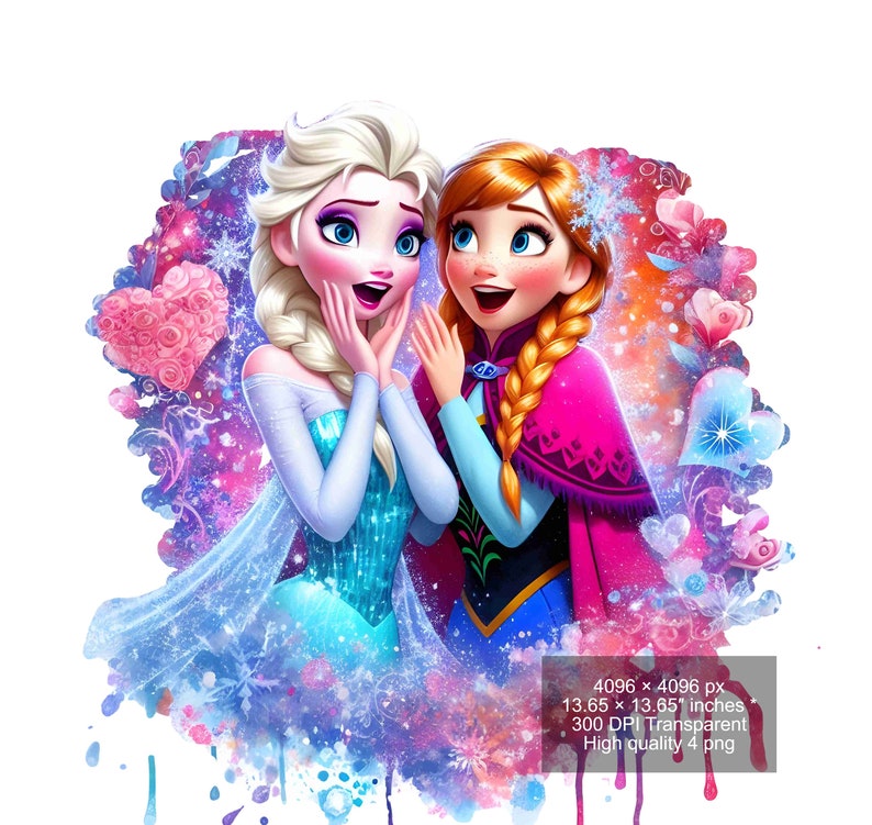 Elsa and Anna Frozen Shocked 4 Png Splash and Watercolor Digital Design ...