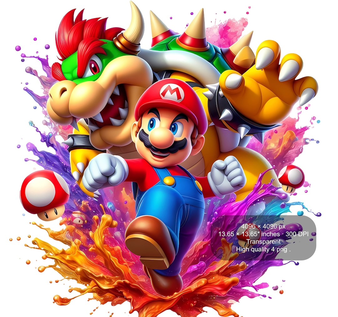 4 PNG Super Mario Splash and Watercolor Digital Design PNG File for ...