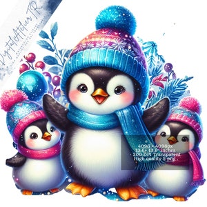 Set of 5 PNG Watercolor Splash Winter Cute Penguin Png Digital Images ...