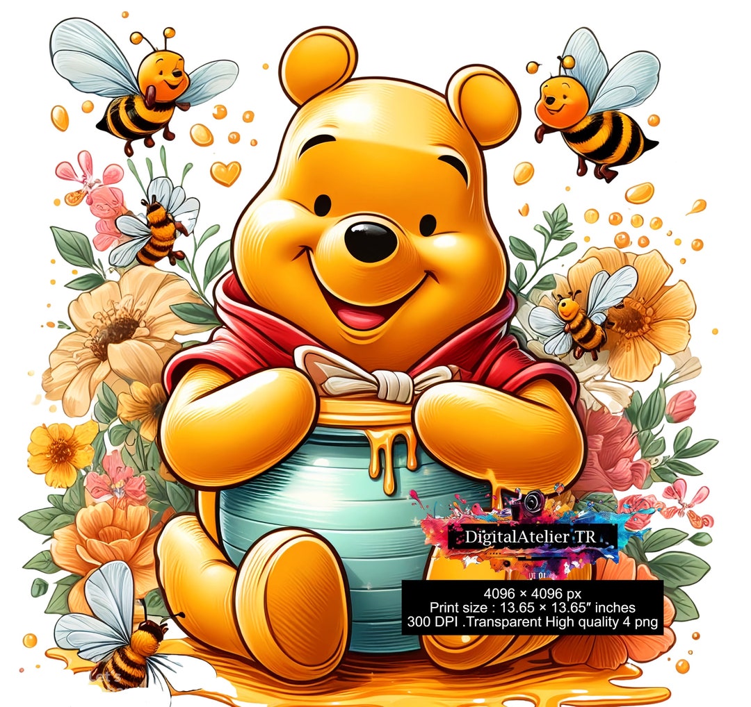4 PNG Honey Bear Watercolor Splash Digital Clipart, Bear With Honey Pot ...