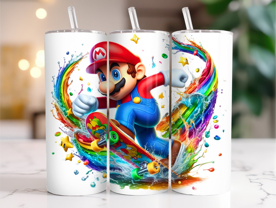 Super Mario, Tumbler Wrap PNG, Watercolor Splash Digital Design high ...