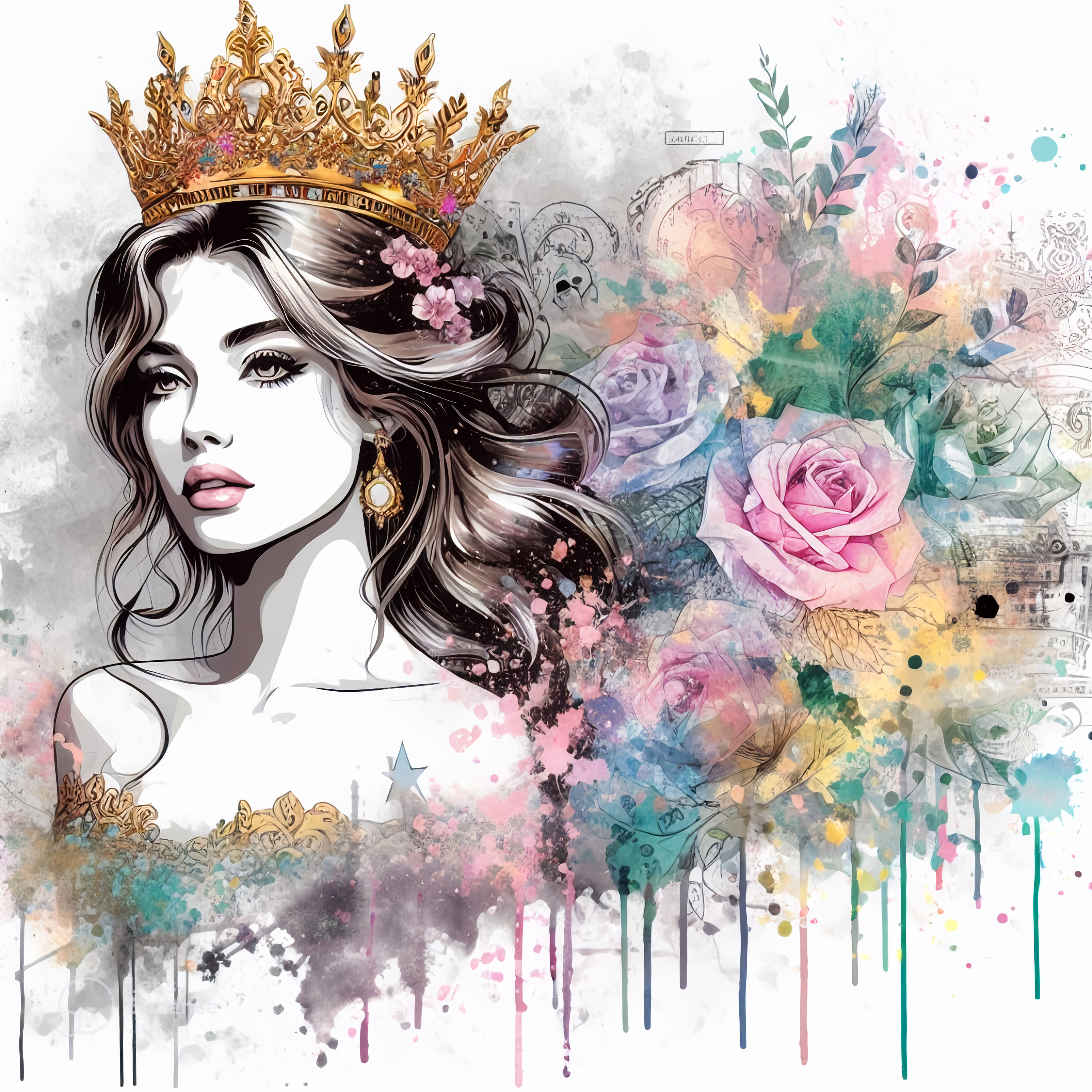 Princess Portrait Watercolor and Splash Clipart High Quality - Etsy