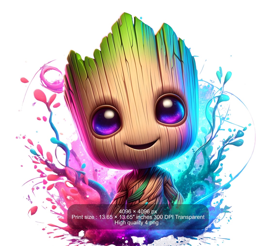 Lot de 4 aquarelles splash mignon bébé Groot png images numériques pour impression, T-shirts ...
