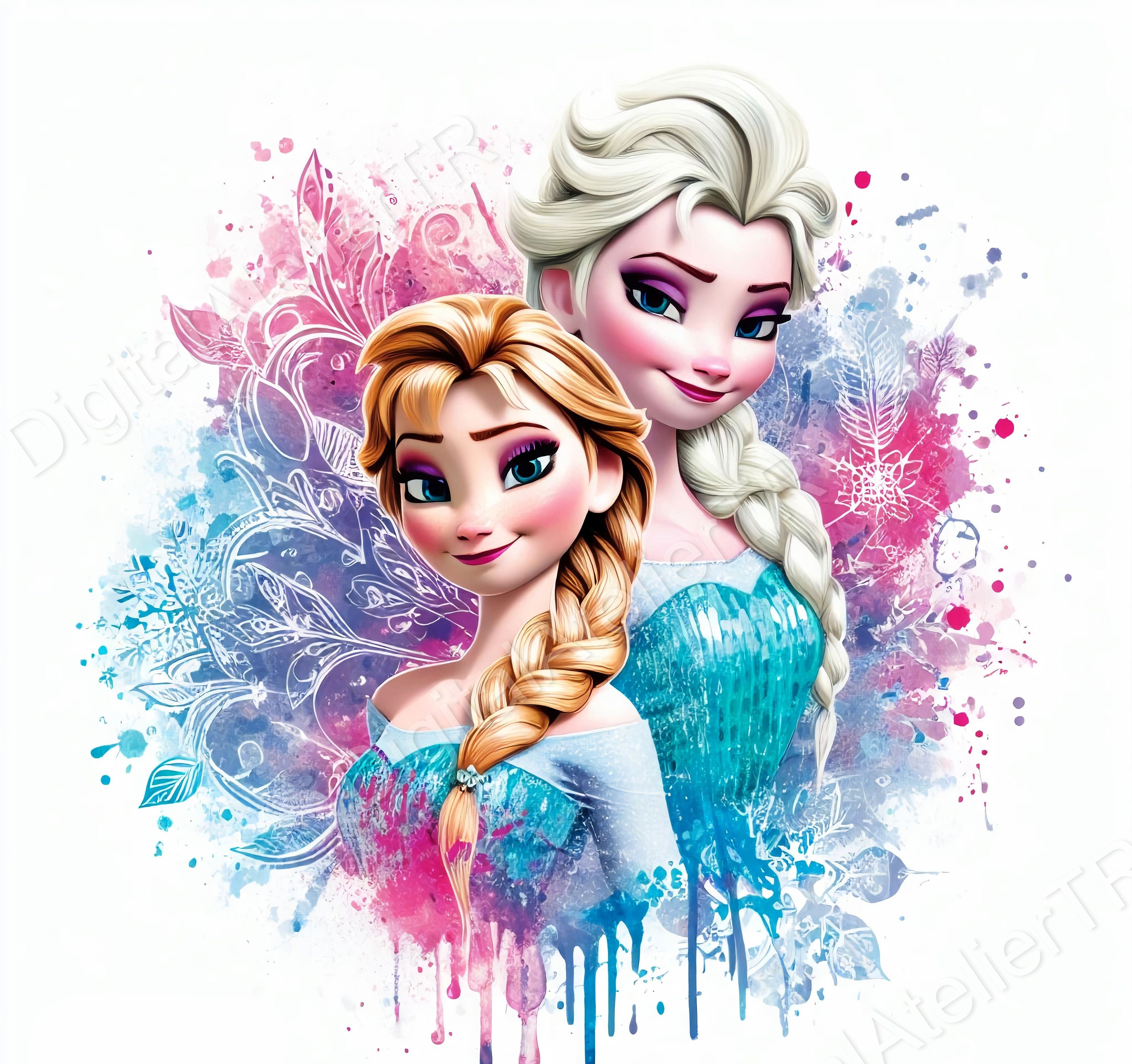 Elsa und Anna Frozen Splash und Aquarell Digital Design PNG Datei für Sublimation hohe Auflösung ...
