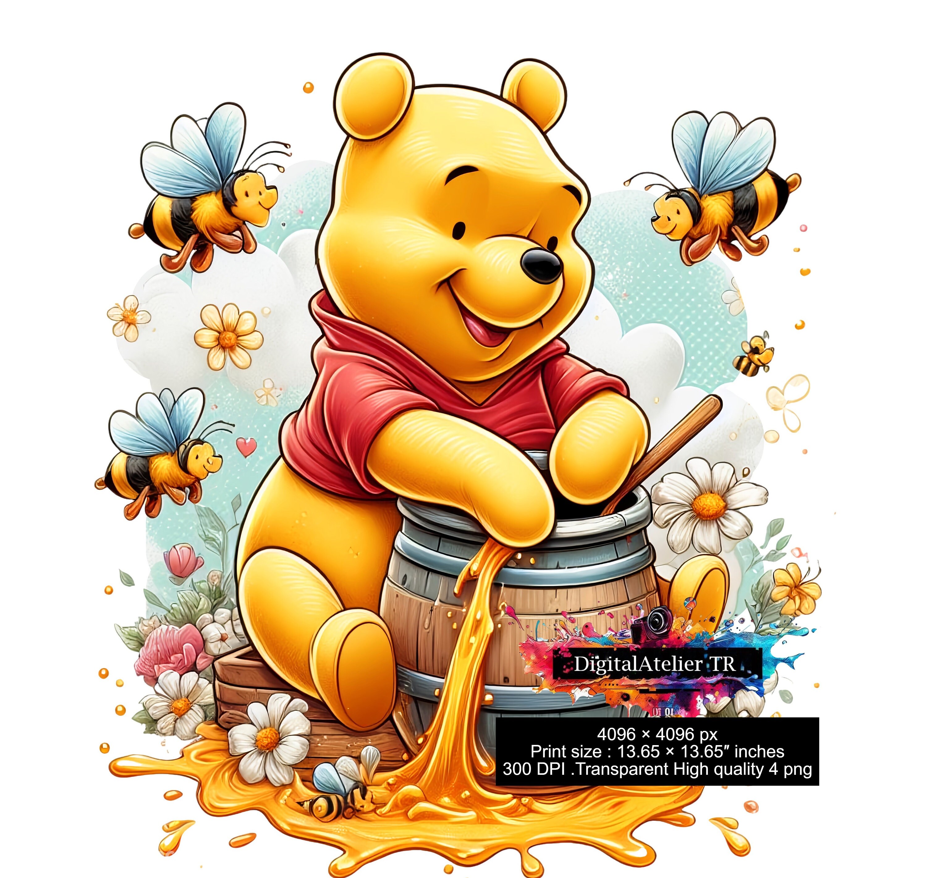 4 PNG Honig Bär Aquarell Spritzer digitale Clipart, Bär mit Honig Topf Png, Winnie the Pooh ...