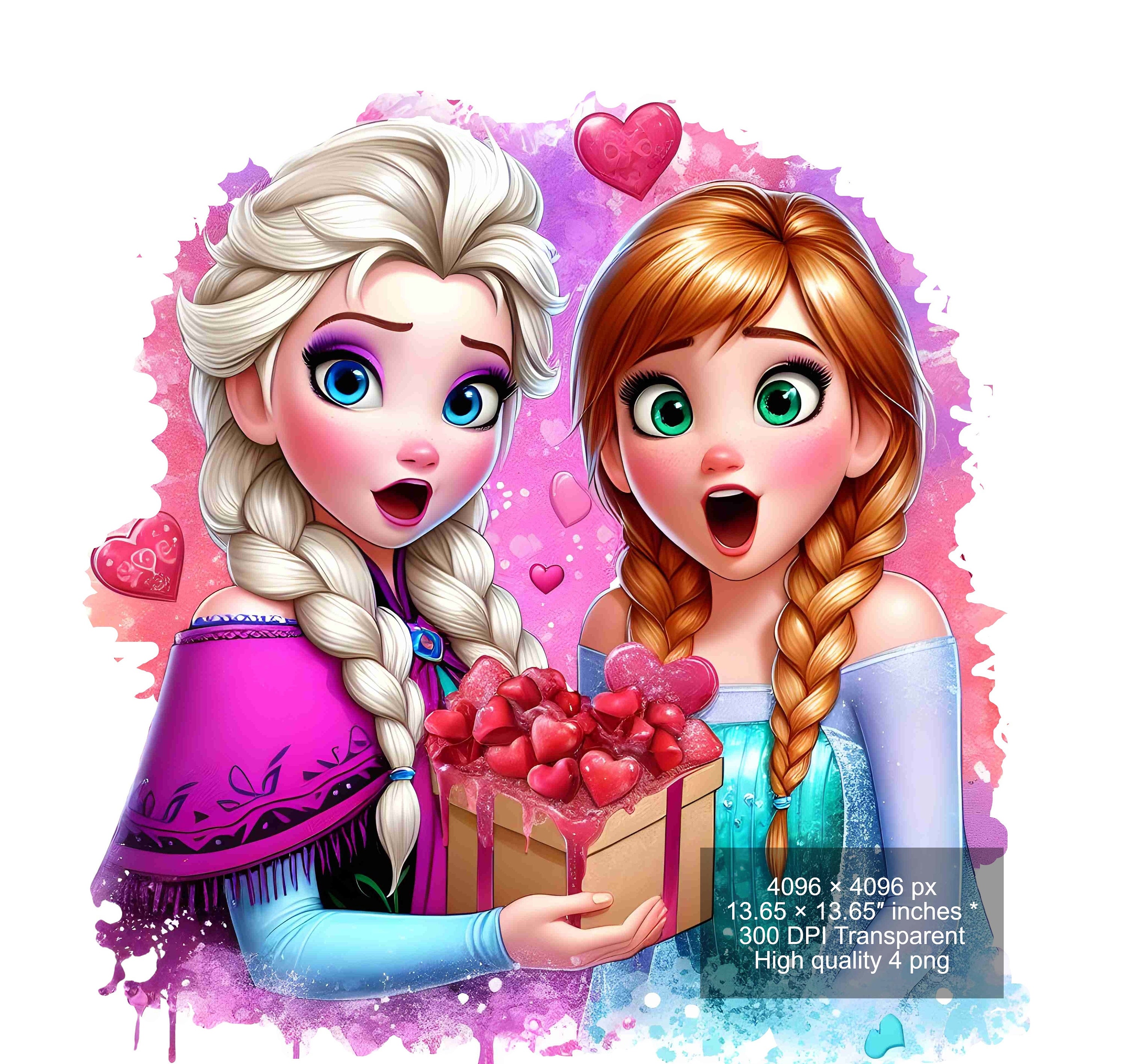 Elsa and Anna Frozen Shocked 4 Png Splash and Watercolor Digital Design ...
