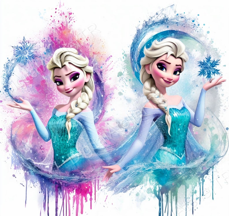 Elsa und Anna Frozen Splash und Aquarell Digital Design PNG Datei für ...