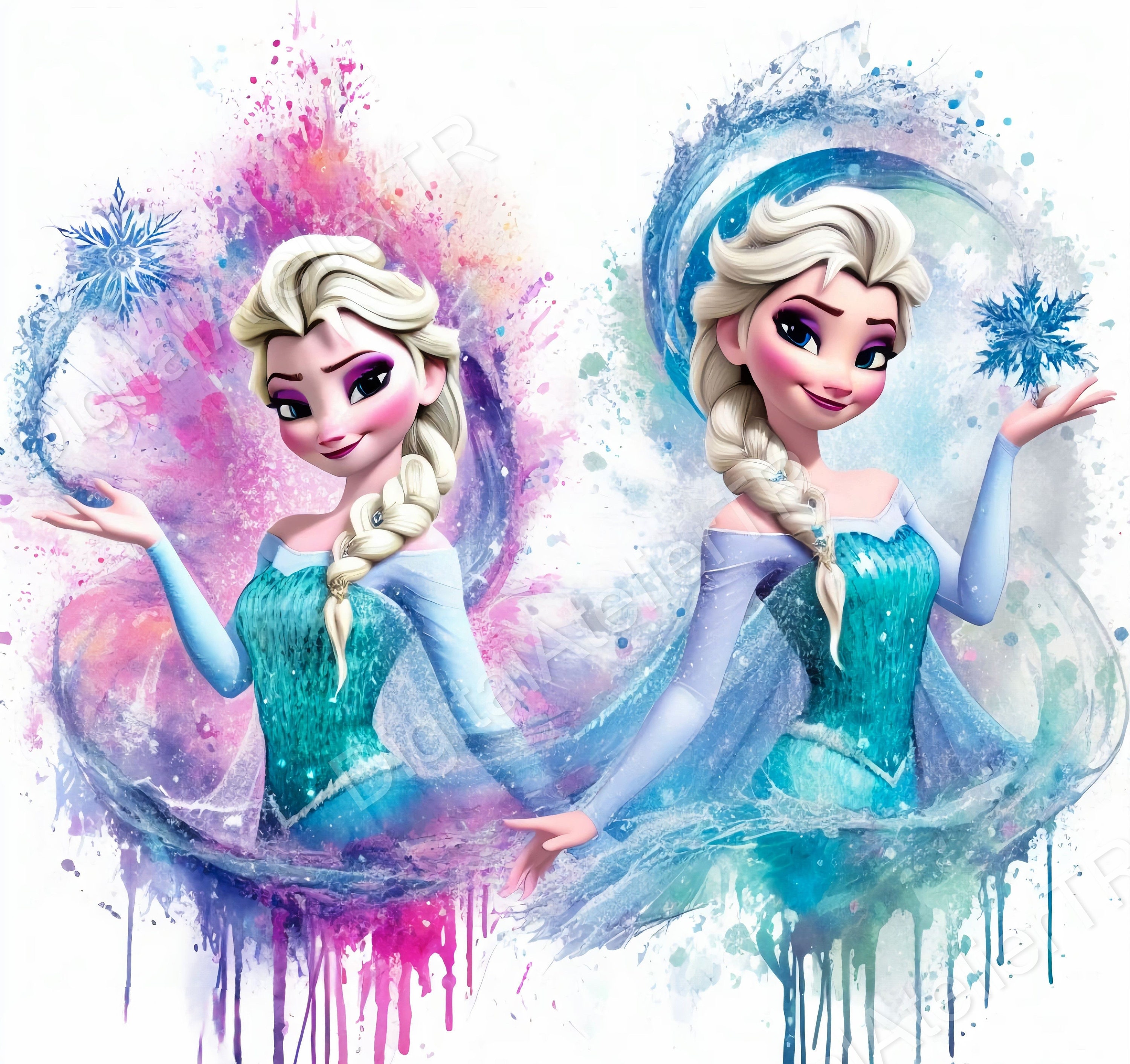 Elsa and Anna Frozen Splash and Watercolor Digital design PNG file for ...