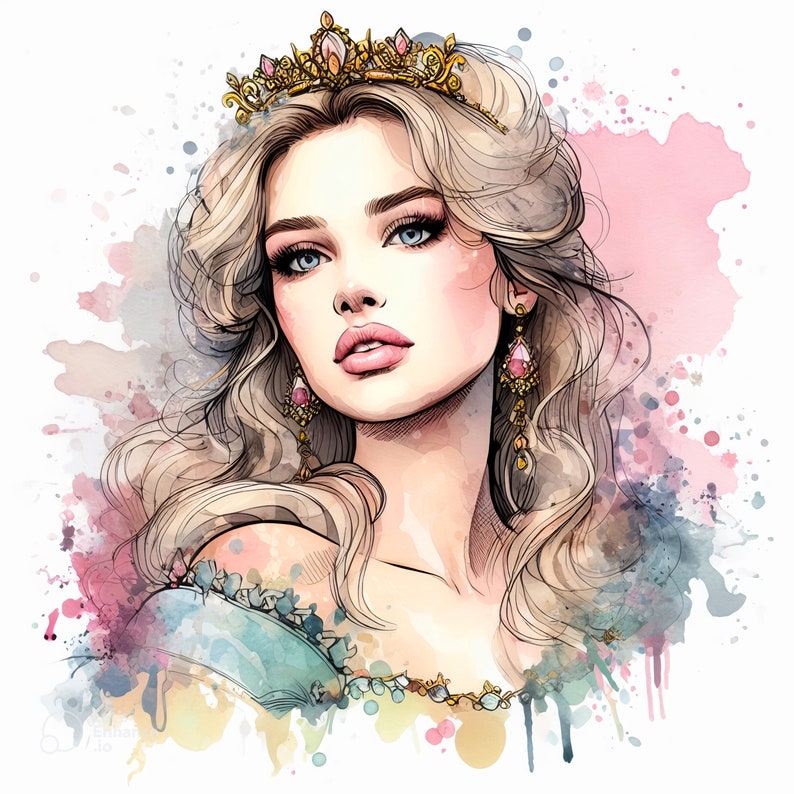 Princess Portrait Watercolor and Splash Clipart High Quality - Etsy