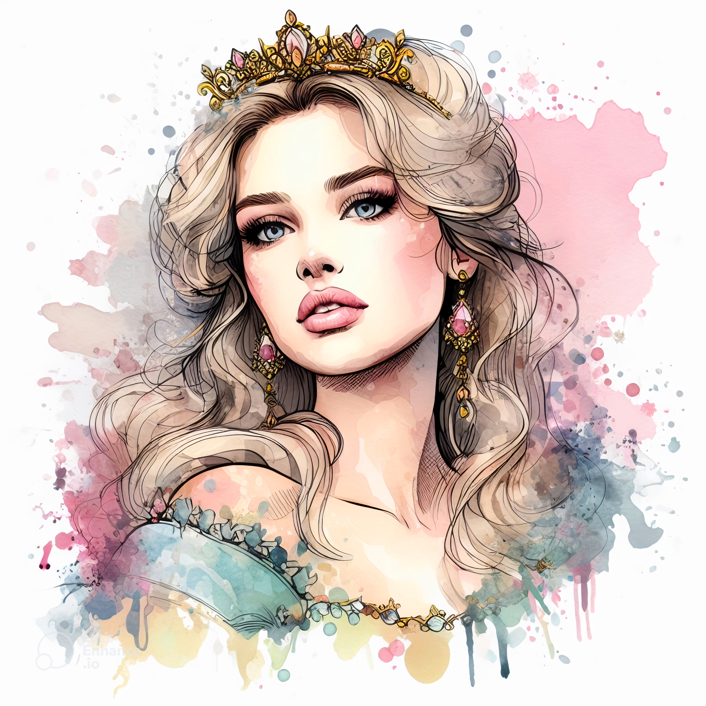 Princess Portrait Watercolor and Splash Clipart High Quality - Etsy