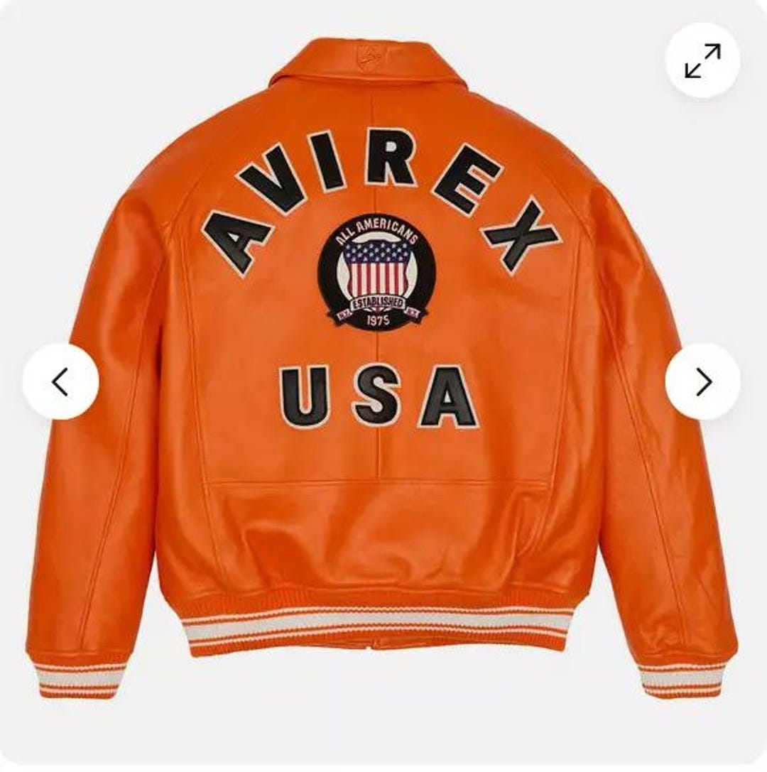 Men's Avirex Orange Real Bomber American Flight Jacket Leather Jacket ...