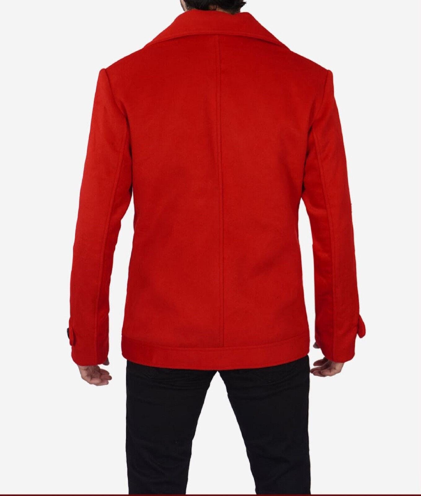 Double Breasted Wool Red Pea Coat Men - New Arrival - Christmas Sale - Etsy