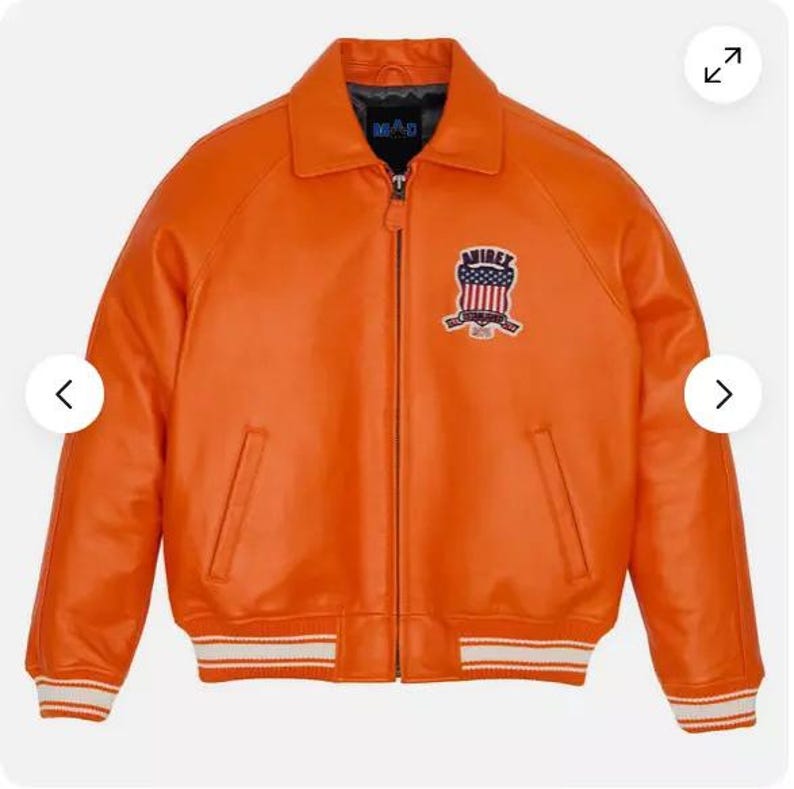 Men's Avirex Orange Real Bomber American Flight Jacket Leather Jacket ...