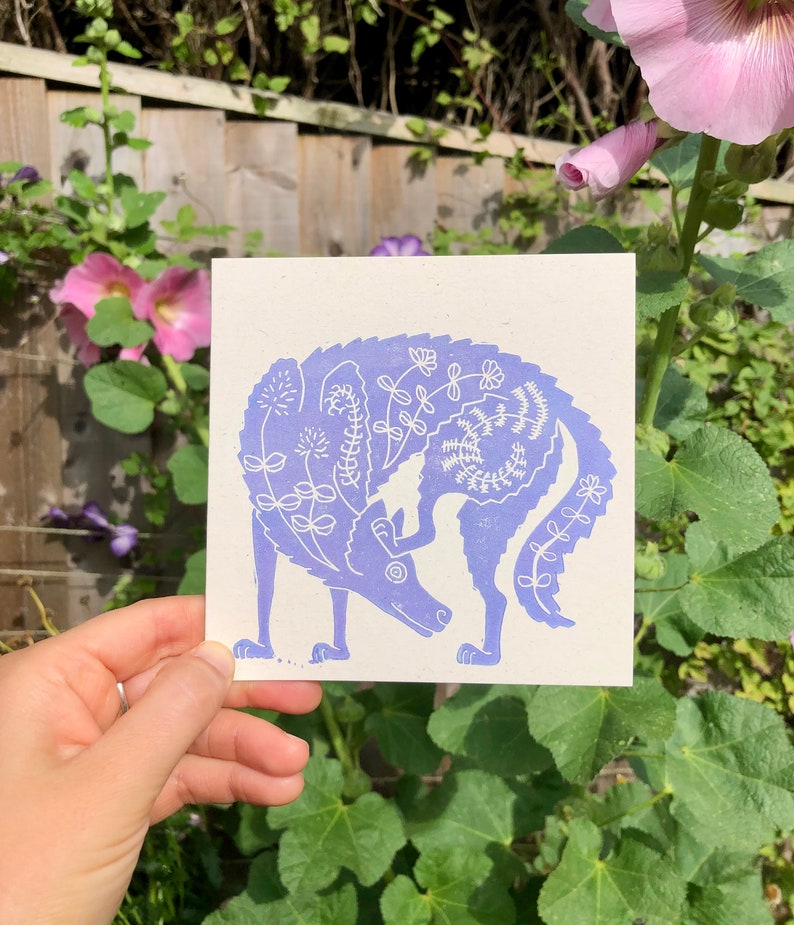 Summer Wolf Linocut Card - Etsy UK