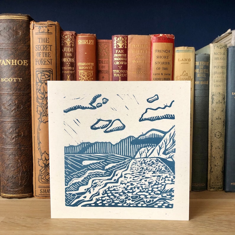 Beach Linocut Card - Etsy UK