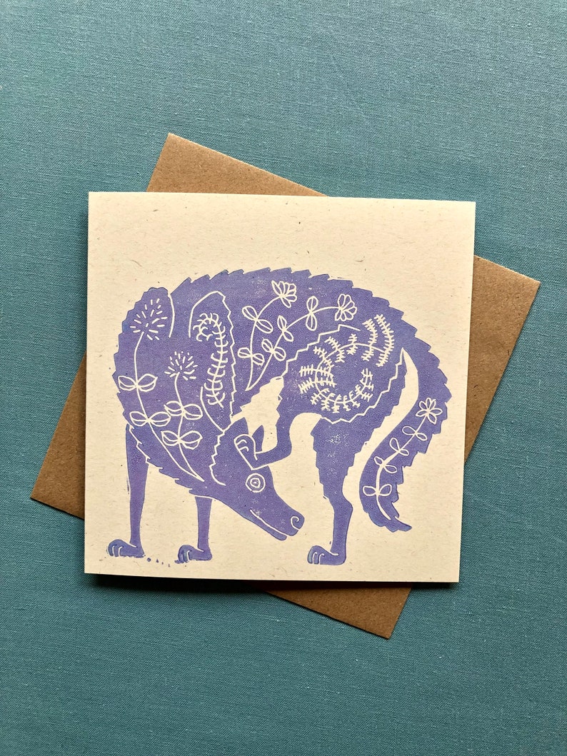 Summer Wolf Linocut Card - Etsy UK