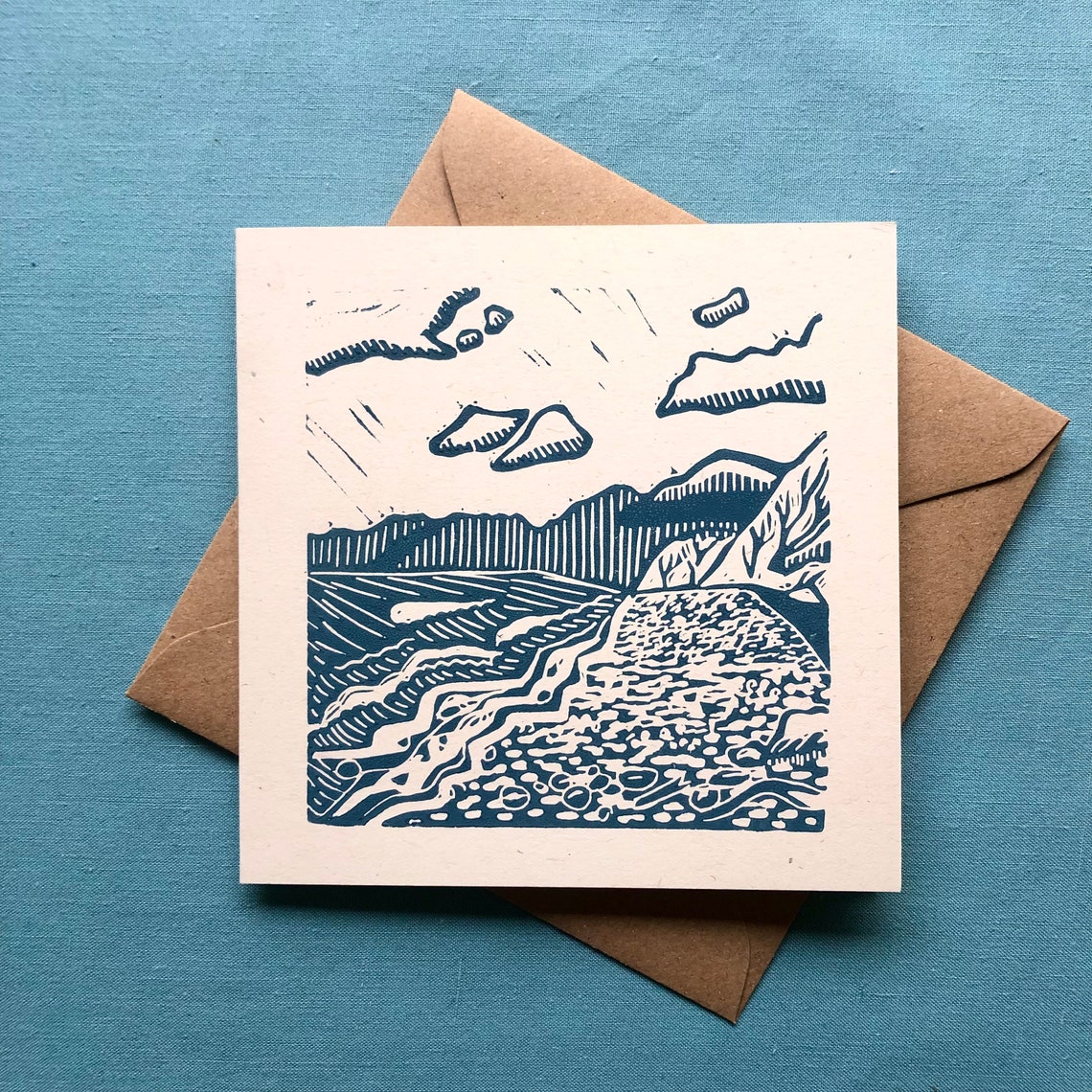 Beach Linocut Card - Etsy UK
