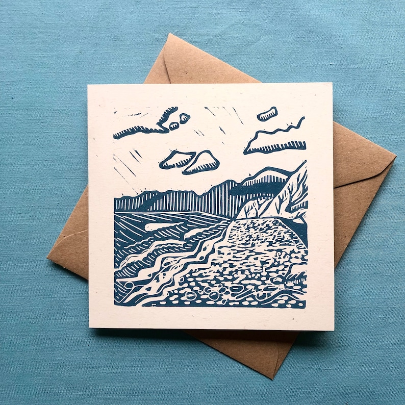 Beach Linocut Card - Etsy UK