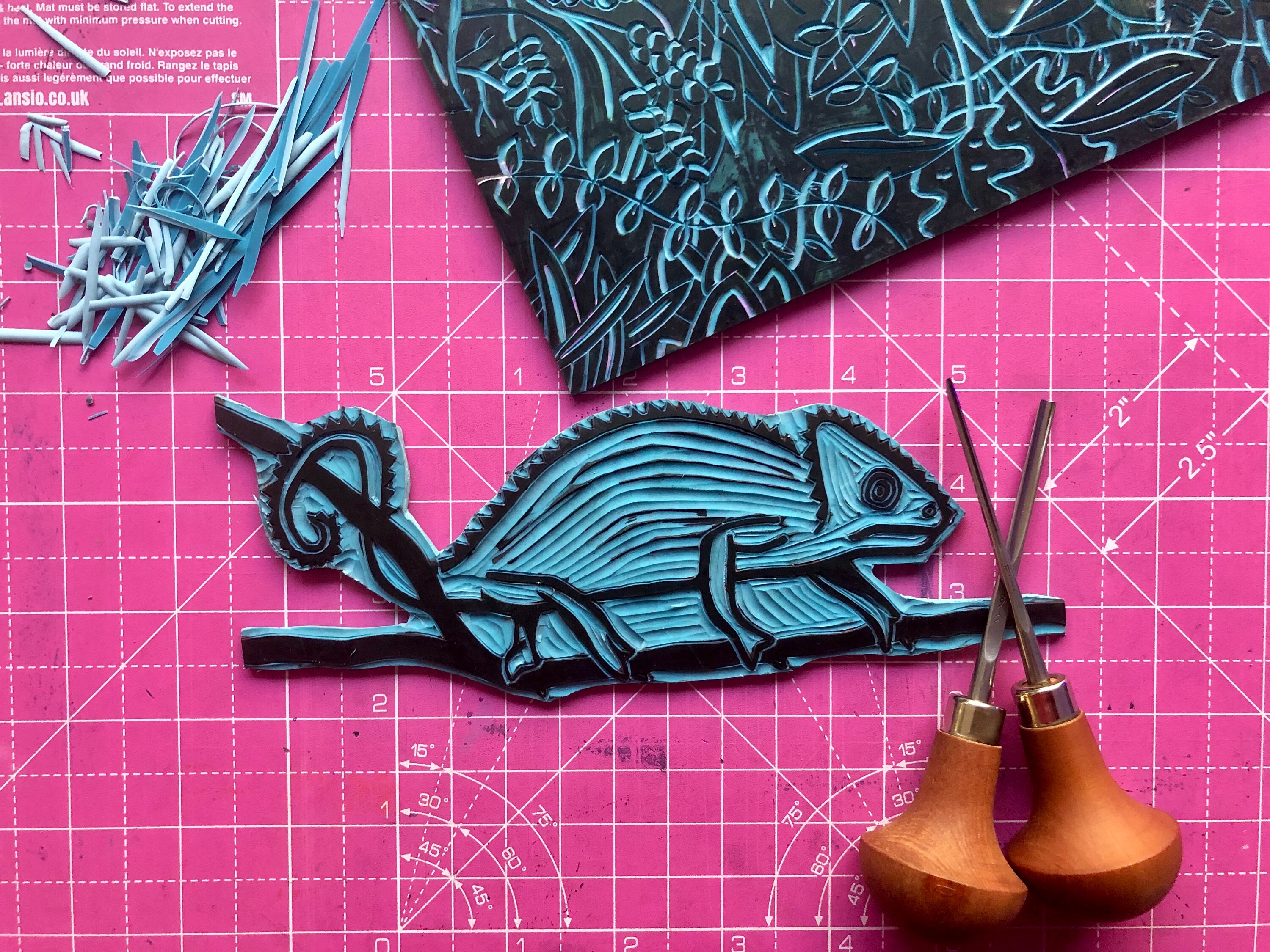 Chameleon A4 Linocut Print - Etsy