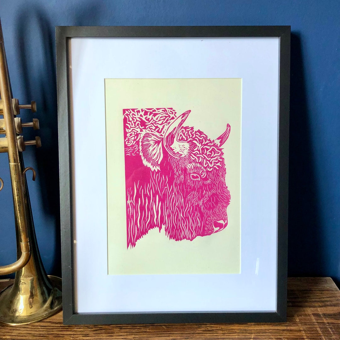 Bison A4 Linocut Print - Etsy