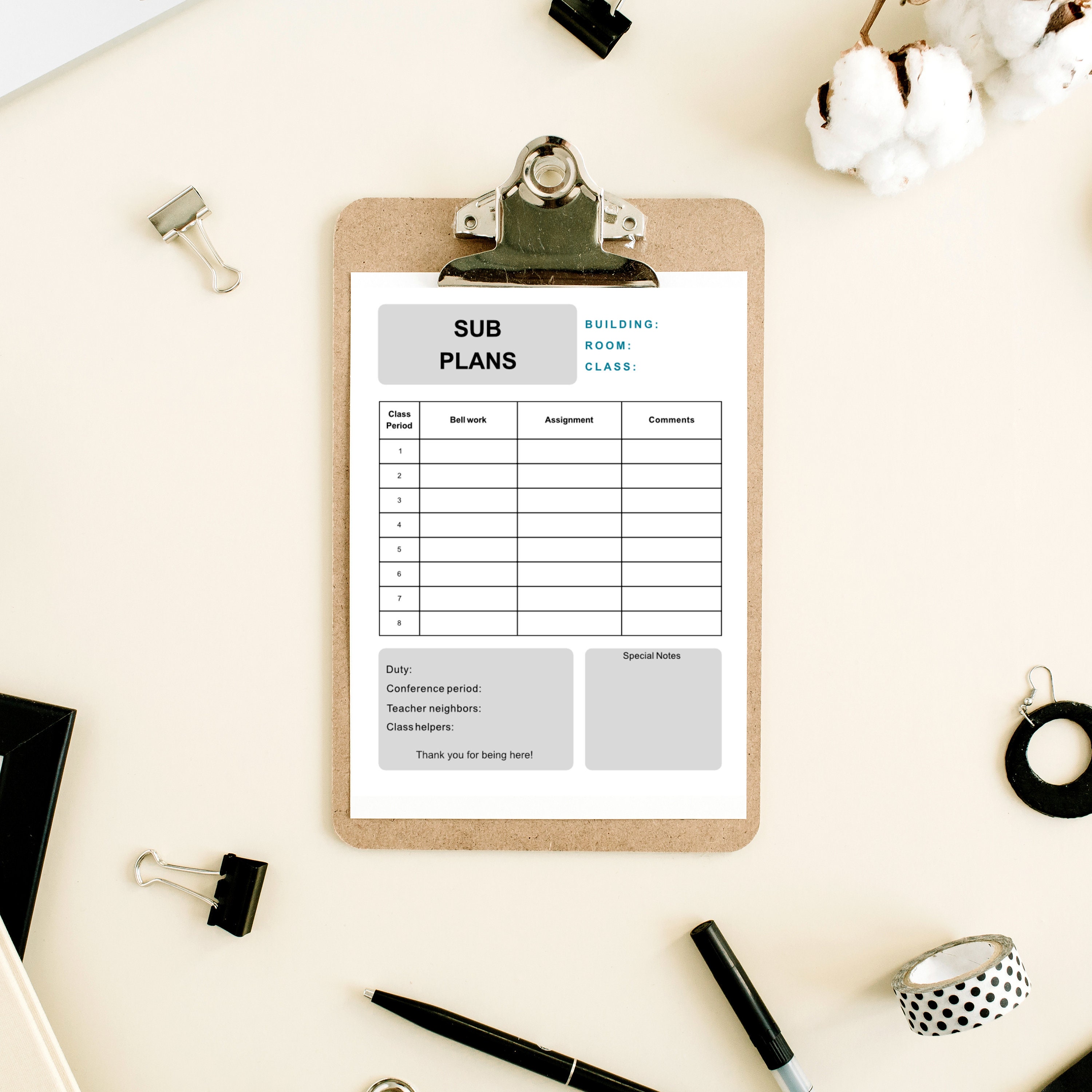 Teacher Substitute Planner, Downloadable Teacher PDF, Simple Daily ...