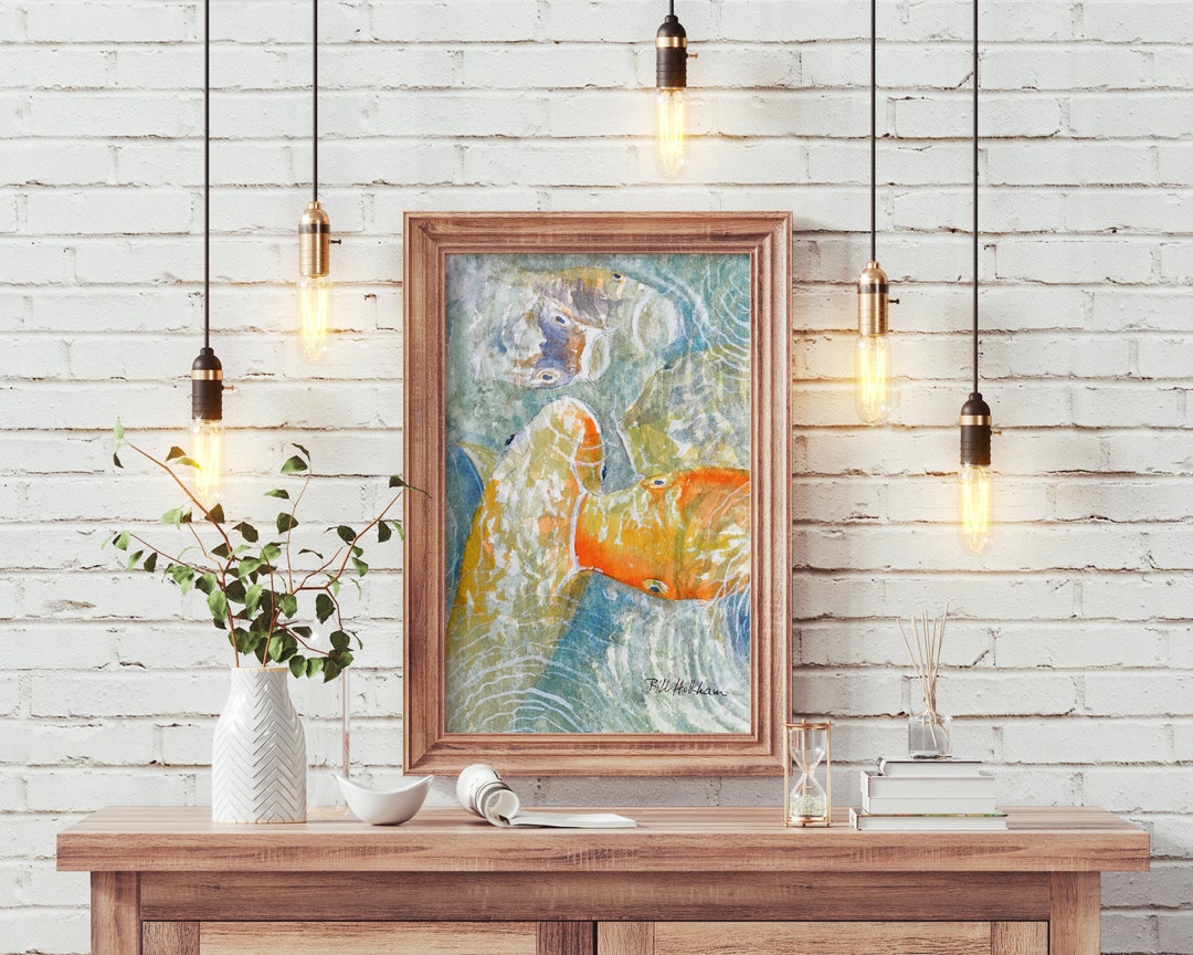 Watercolor Print of Koi Carp Feeding Frenzy - Watercolour Art Gifts USA ...