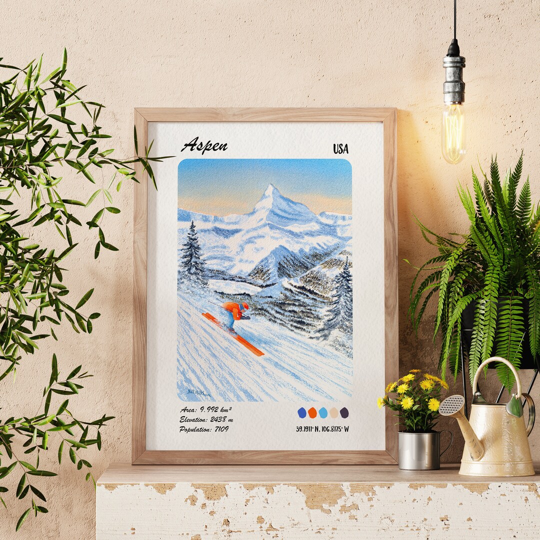 Aspen Colorado Travel Poster | Watercolour & Ink Design Digital Art ...