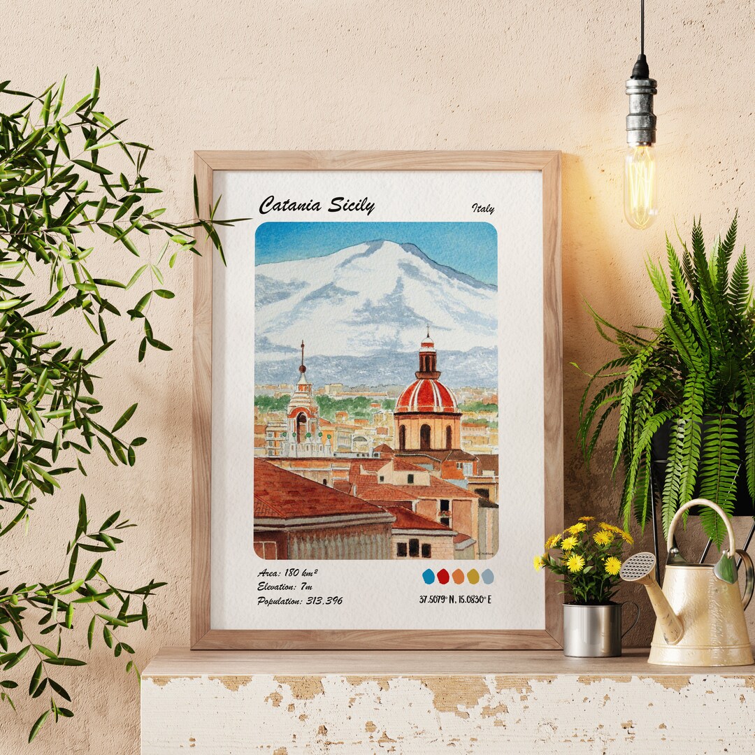Sicily Italy Travel Poster | Watercolour & Ink Design Digital Art Print ...
