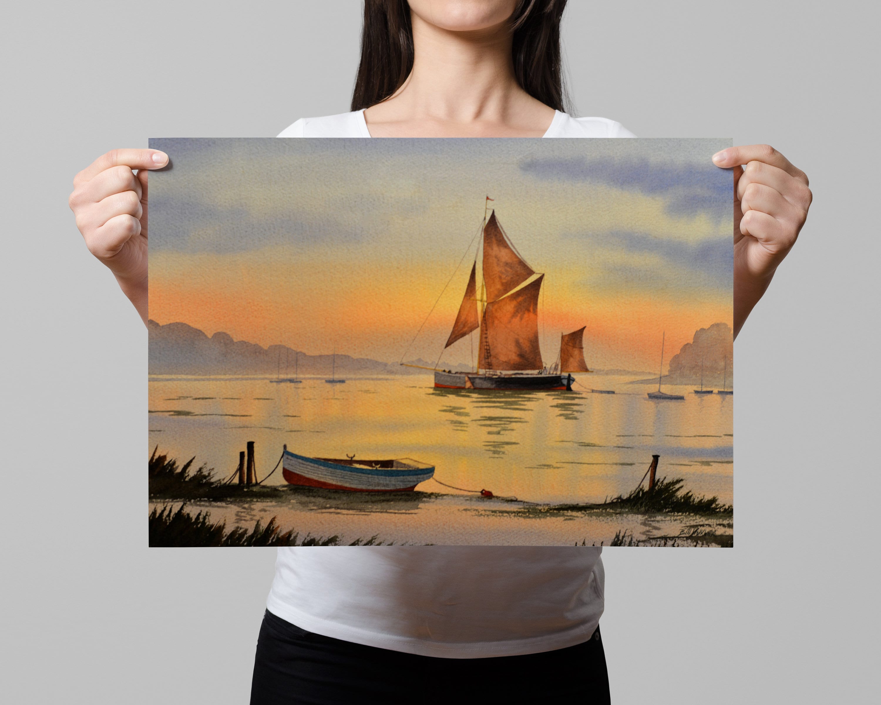 Watercolor Print of River Thames Barges at Greenwich London Westminster ...