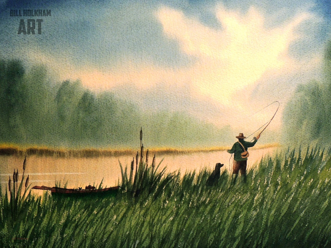 Fly Fishing America Mans Best Friend Watercolor Art Print USA Wildlife ...