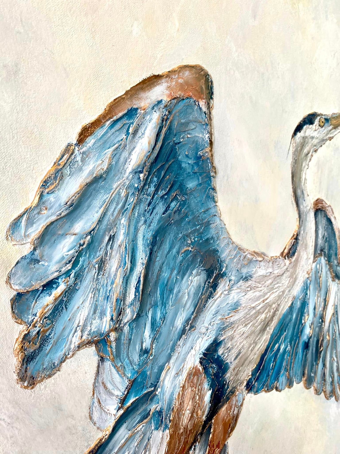 Original Textured Artwork-blue Heron Flying - Etsy