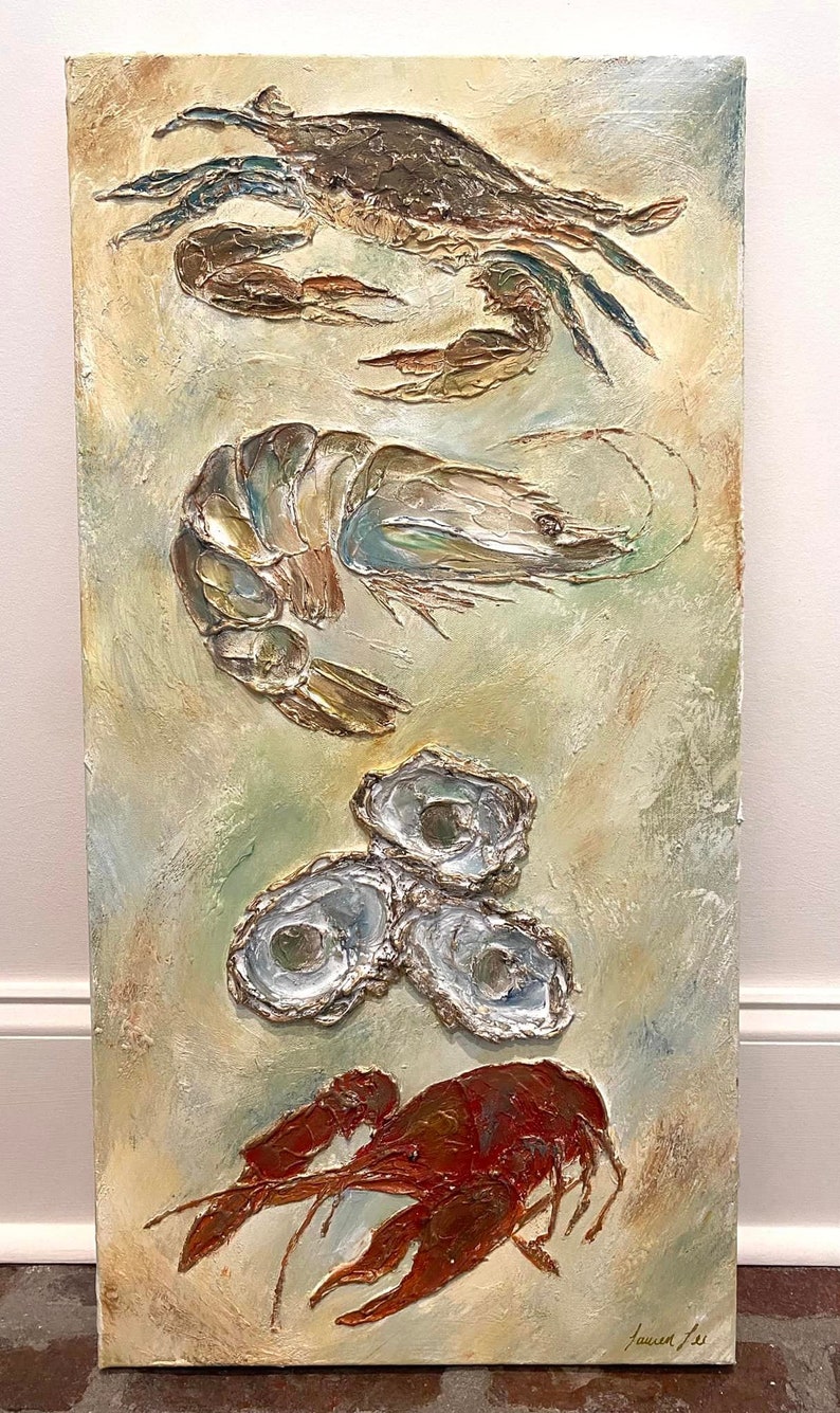 Original Textured Artwork-seafood Foursome - Etsy