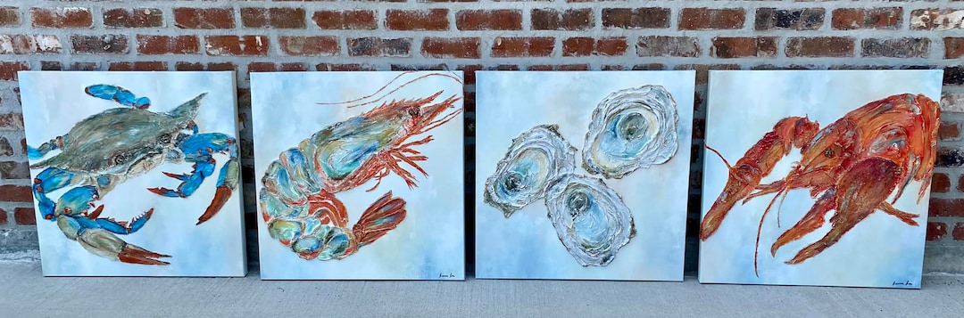 Original Textured Artwork-seafood (crab. Shrimp, Oysters, Crawfish) - Etsy