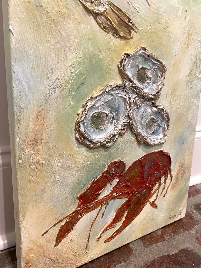 Original Textured Artwork-seafood Foursome - Etsy