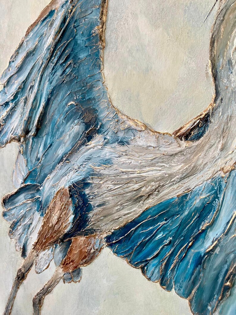 Original Textured Artwork-blue Heron Flying - Etsy