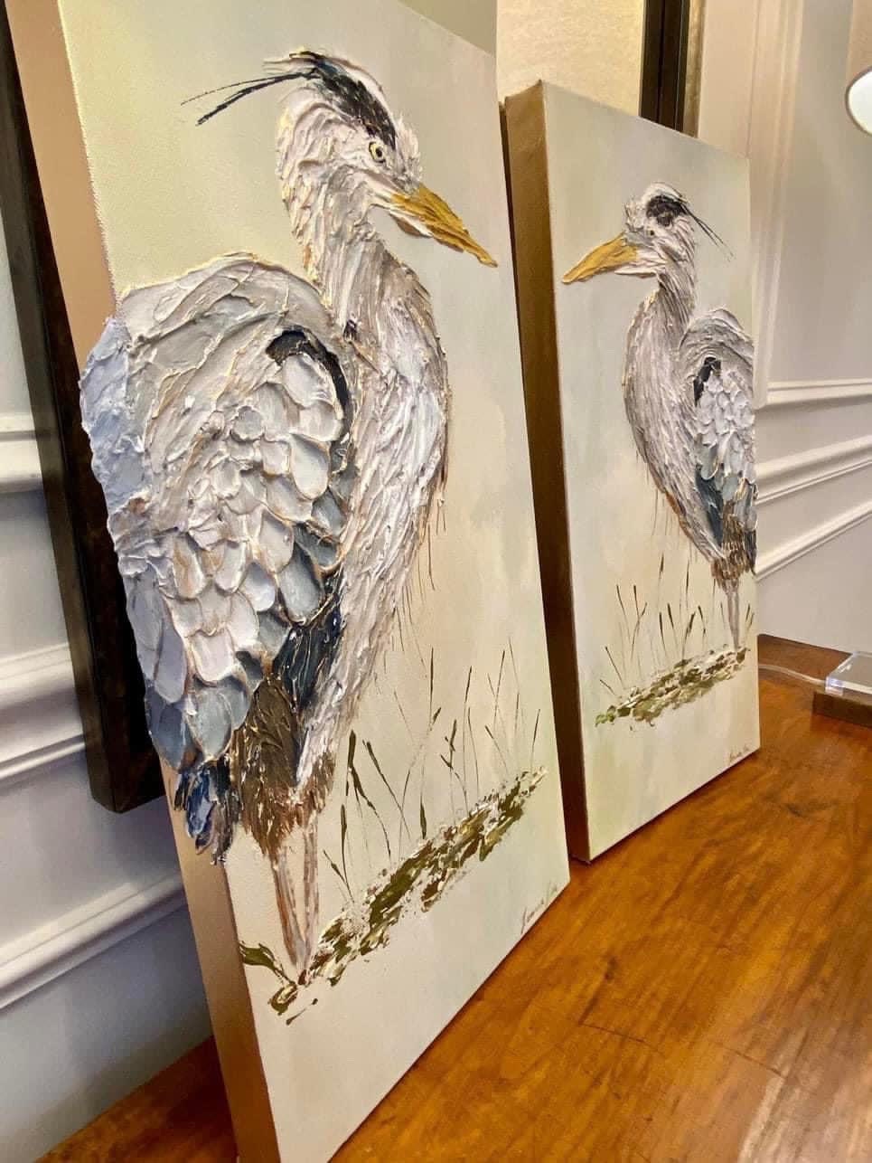 Original Textured Artwork-blue Heron - Etsy