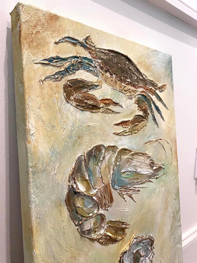 Original Textured Artwork-seafood Foursome - Etsy