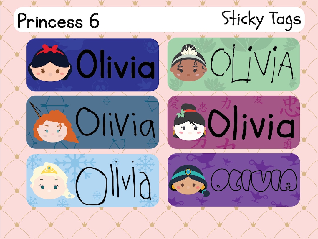 Personalized Princess Die Cut Name Stickers - Kids Name Tags - Daycare ...