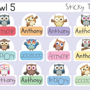 Adorable Owl Name Tag Labels Customizable Waterproof Vinyl Stickers for ...