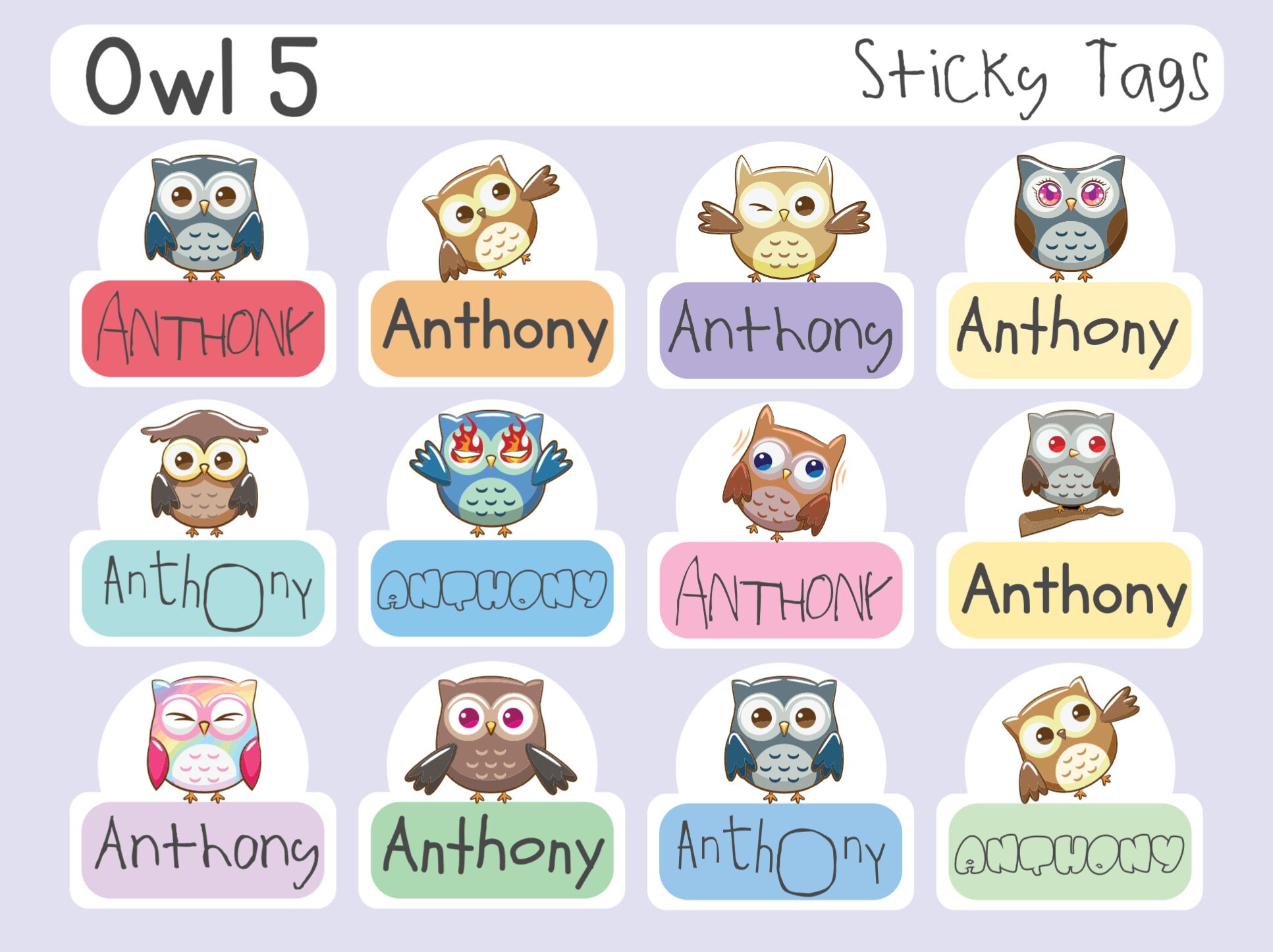 Adorable Owl Name Tag Labels - Customizable Waterproof Vinyl Stickers ...