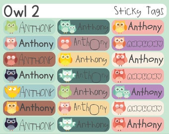 Adorable Owl Name Tag Labels Customizable Waterproof Vinyl Stickers for ...
