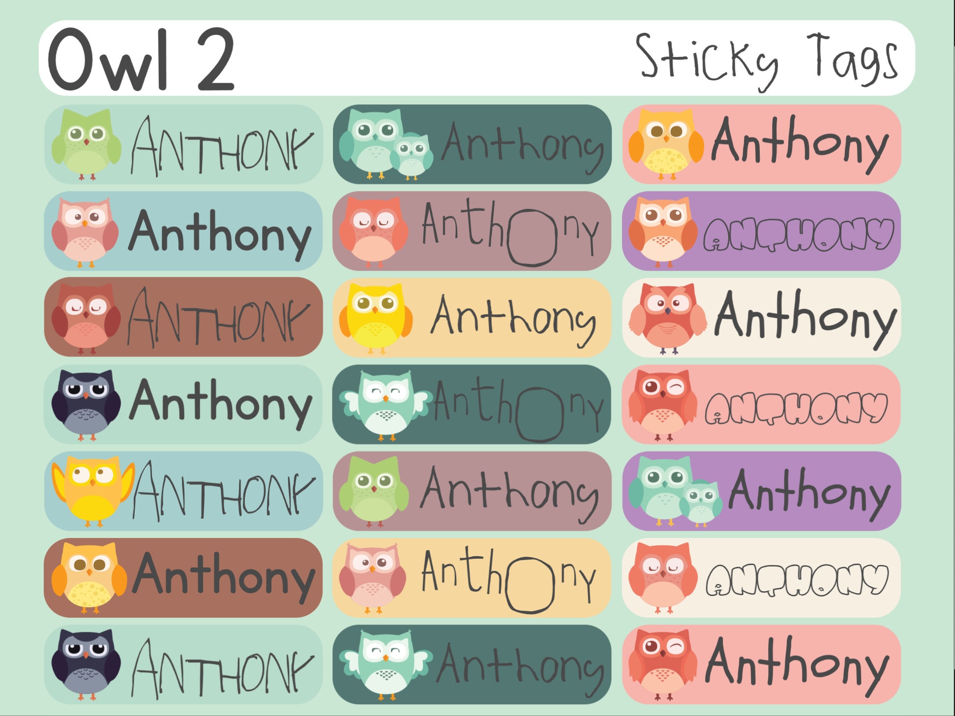 Personalized Owl Name Tag Labels - Waterproof Vinyl Stickers for Kids ...